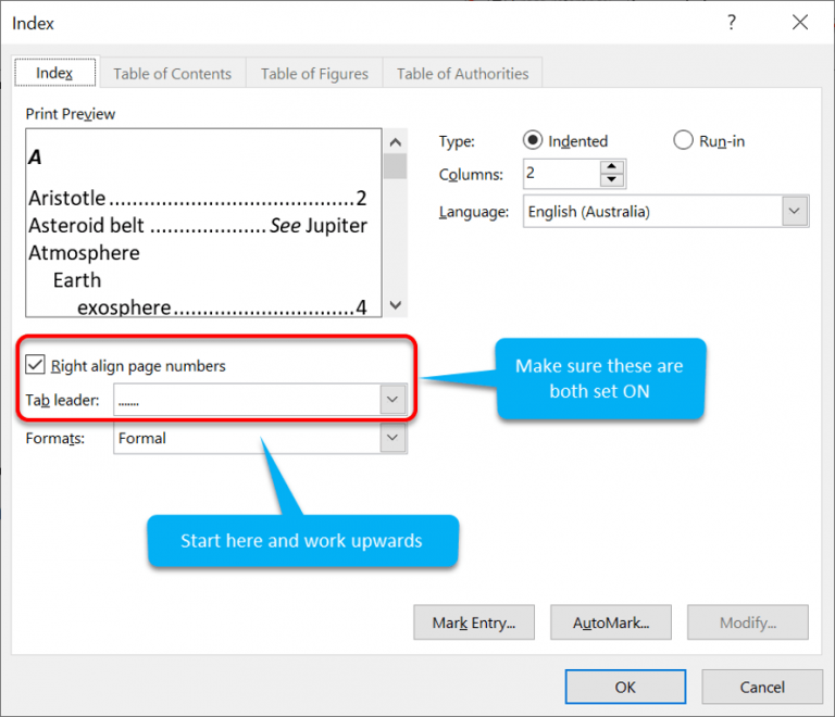 Word Index: Using a concordance file to build an index page in Word ...